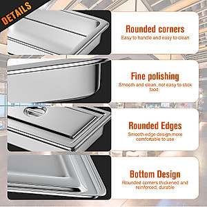 Hotel Pan, Full Size Steam Table Pan 4" Deep Stainless Steam Table Pan with Lid Full Size Food Pan 20.8" L x 13" W Anti Jam Stainless Steel Buffet Pan Commercial Stainless Steel Pan (4 Pack)