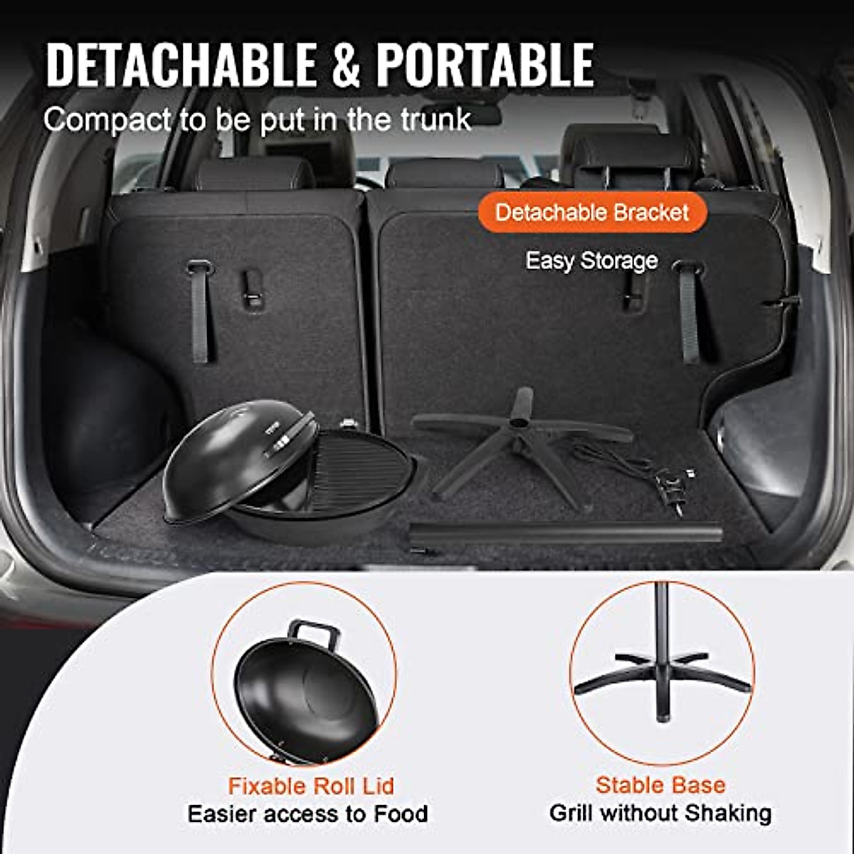 VEVOR Indoor/Outdoor Electric Grill, 1800W 200sq.in Electric BBQ Grill & 2 Zone Grilling Surface, Non-stick Ceramic Coating Plate, Adjustable Temperature, Removable Stand Patio Grill for Party Camping