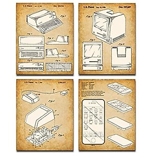 Original Steve Jobs Computer Patent Art Prints - Set of Four Photos (8x10) Unframed - Makes a Great Home or Office Decor and Gift Under $20 for Computer Geeks/Gurus and Tech Support