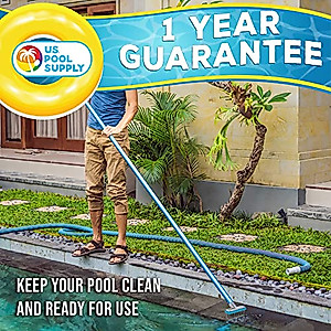 U.S. Pool Supply 5" Stainless Steel Wire Bristle Pool Brush, HD Aluminum Pole Handle - Clean Remove Rust Stains on Concrete, Calcium Build-Up on Tiles, Scrub Debris Off Walls, Floors, Steps, Corners