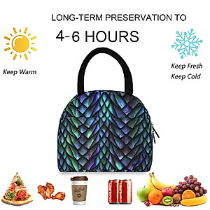 ZzWwR 3d Magic Dragon Scales Reusable Lunch Tote Bag with Front Pocket Zipper Closure Insulated Thermal Cooler Container Bag Work Picnic Travel Beach Fishing