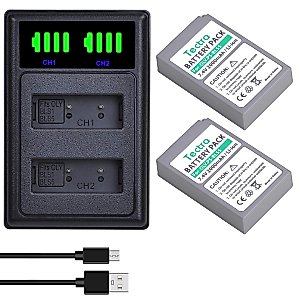 Tectra 2pcs BLS-5, BLS-50, PS-BLS5 Batteries + LED Dual Charger for Olympus OM-D E-M10, OM-D E-M10 Mark II, OM-D E-M10 Mark III, Pen E-PL2, E-PL5, E-PL6, E-PL7, E-PM2, Stylus 1 Cameras