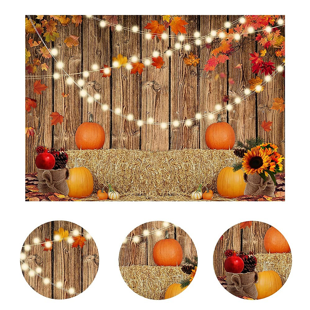 LYWYGG 7x5FT Fall Thanksgiving Photo Backdrop Autumn Retro Board Backdrops Wooden Fence Haystack Pumpkin Photo Background Thanksgiving Party Decorations Studio Photography Props CP-367 Yellow