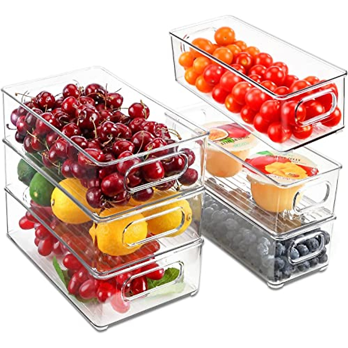 BS ONE Refrigerator Organizer Bins, Set Of 6 Stackable Fridge Organizers and Storage Clear, Two Size Plastic Storage Bins for Pantry, Kitchen Cabinets, Shelves, Drawer, Freezer