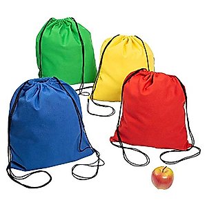 Large Bright Canvas Drawstring Bags - Set of 12 - Reusable Apparel Accessories