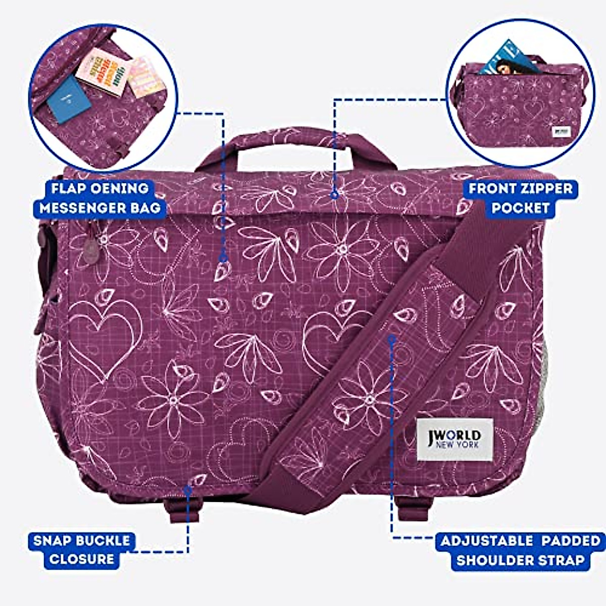 J World New York Thomas Laptop Messenger Bag for Women. Kids Computer Bookbag, 13.5 X 17 X 6 (H X W X D)