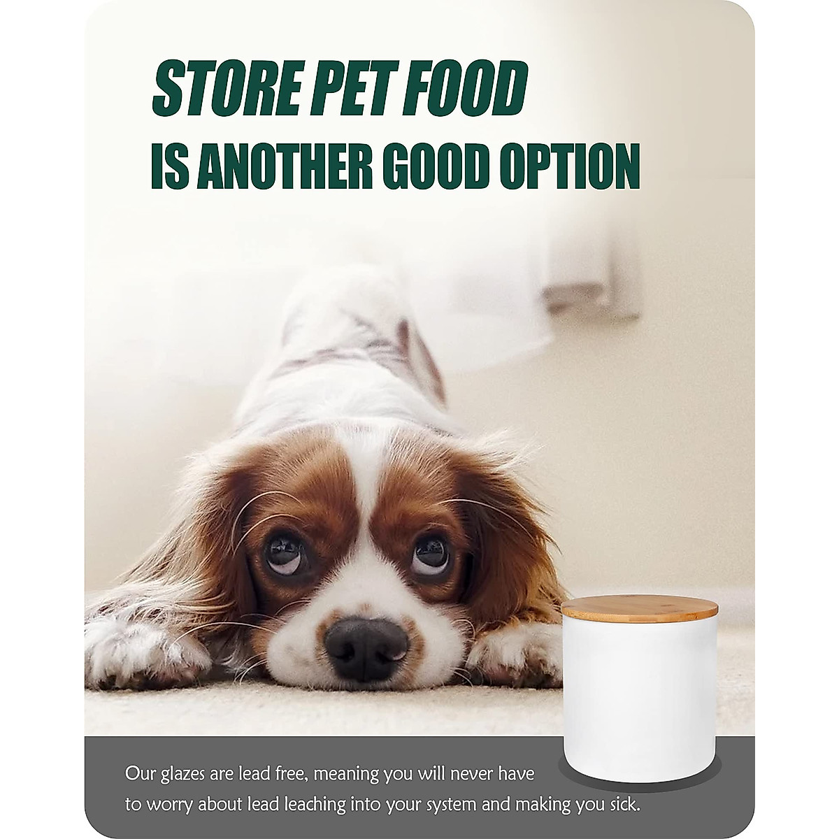 Lareina Ceramic Large Food Storage Canister with Airtight Seal Bamboo Lid, Utensil Holder 82.12 FL OZ (2450 ML) White Cookie Jar for Home and Kitchen Serving for Coffee, Sugar, Tea, Flour and More