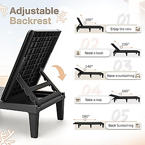 Homall Outdoor Lounge Chairs Set of 2, Quick Assembly & Waterproof Patio Chaise Lounge with Adjustable Backrest for Poolside, Beach, Garden (Black)