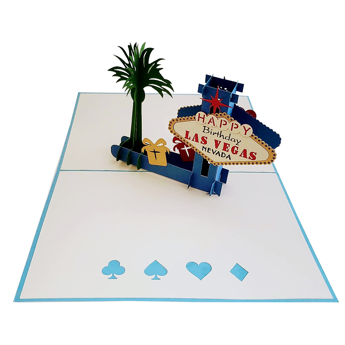 iGifts And Cards Unique Happy Birthday Blue Cover Las Vegas 3D Pop Up Greeting Card - Fun, Special Occasion, Congratulations, Celebration, Feliz Cumpleaños, Best Friend, Cute, Sin City, Famous, Unique