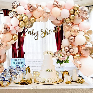 Rose Gold Balloons Garland Arch Kit, Rose Gold Confetti Gold Metallic Balloons, Macaron Orange Birthday Party Balloons for Baby Shower, Bridal Shower, Wedding, Birthday, Anniversary