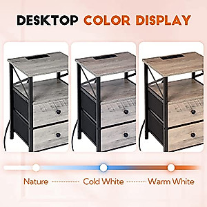 AMHANCIBLE End Table Living Room with Charging Station, Nightstand with Drawer, Small Side Table with USB Ports and Outlets for Small Spaces Bedroom, Greige HET05XGY1