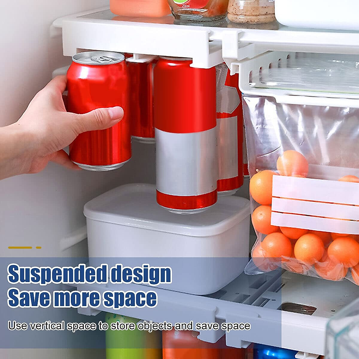 Hanging Soda Can Organizer for Refrigerator, Adjustable Suspended Cans Storage Rack, Stacking Pop Can Dispenser for Fridge, Beer Drink Holder for Fridge Freezer, Beverage & Canned Food Organizers