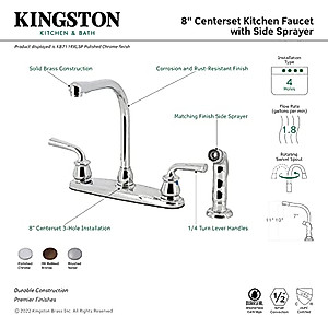 Kingston Brass KB711RXLSP Restoration 8-Inch Centerset Kitchen Faucet with Side Sprayer, Polished Chrome