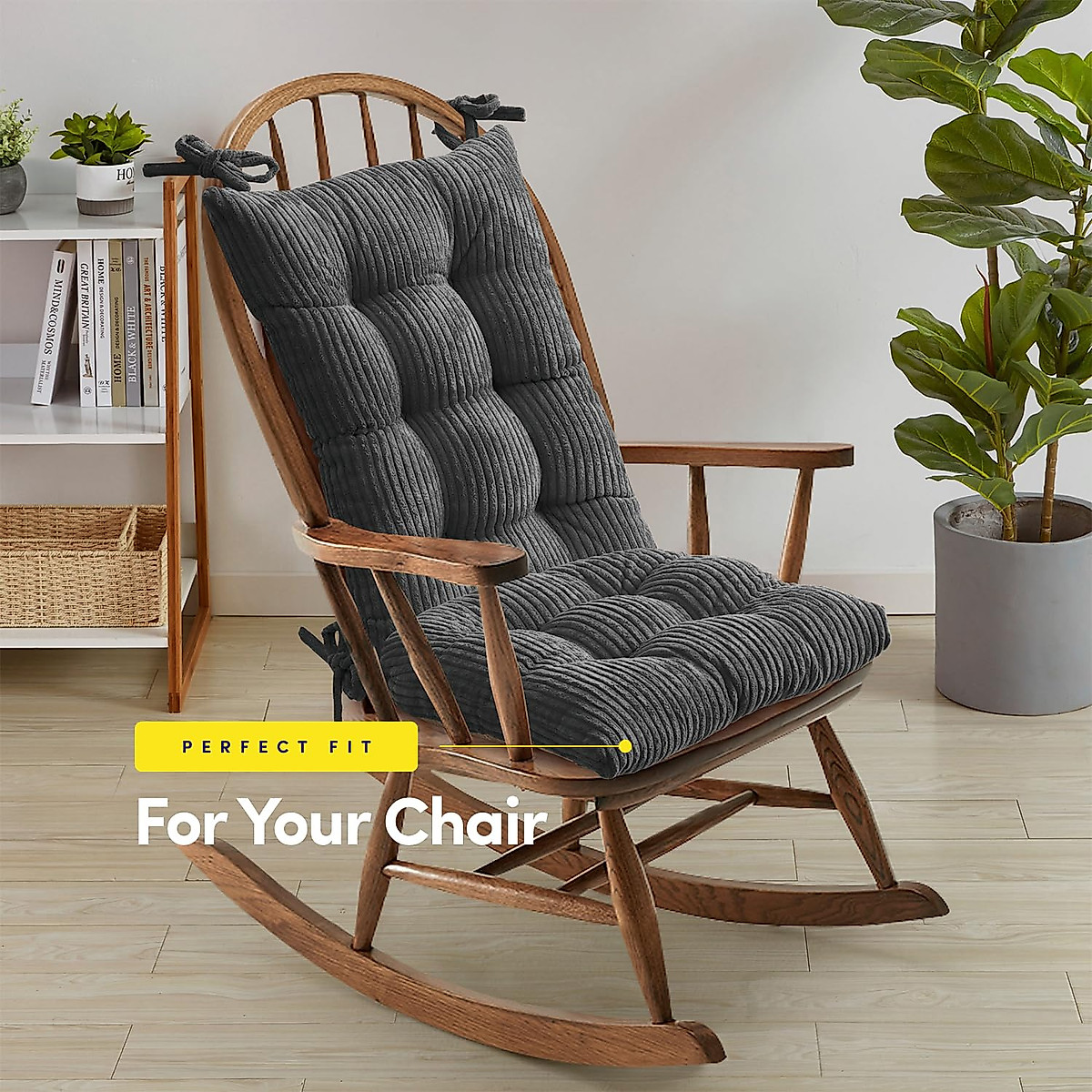 Sweet Home Collection Rocking Chair Cushion Premium Tufted Pads Non Skid Slip Backed Set of Upper and Lower with Ties, 1 Count (Pack of 1), Velvet Gray