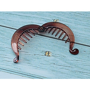 Sowaka 2 Pcs Small Banana Hair Clip Comb Fashion Locking Round Plastic Fishtail Hair Clip Grips Ponytail Holder for Women Girls Hair Styling Long Straight Curly Thick Hair (Black and Brown)