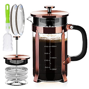 YMMIND French Press Coffee Maker 304 Stainless Steel Coffee Press,with 4 Filters System, Heat Resistant Thickness Borosilicate French Press Glass, BPA-Free Brewed Tea Pot Coffee Plunger