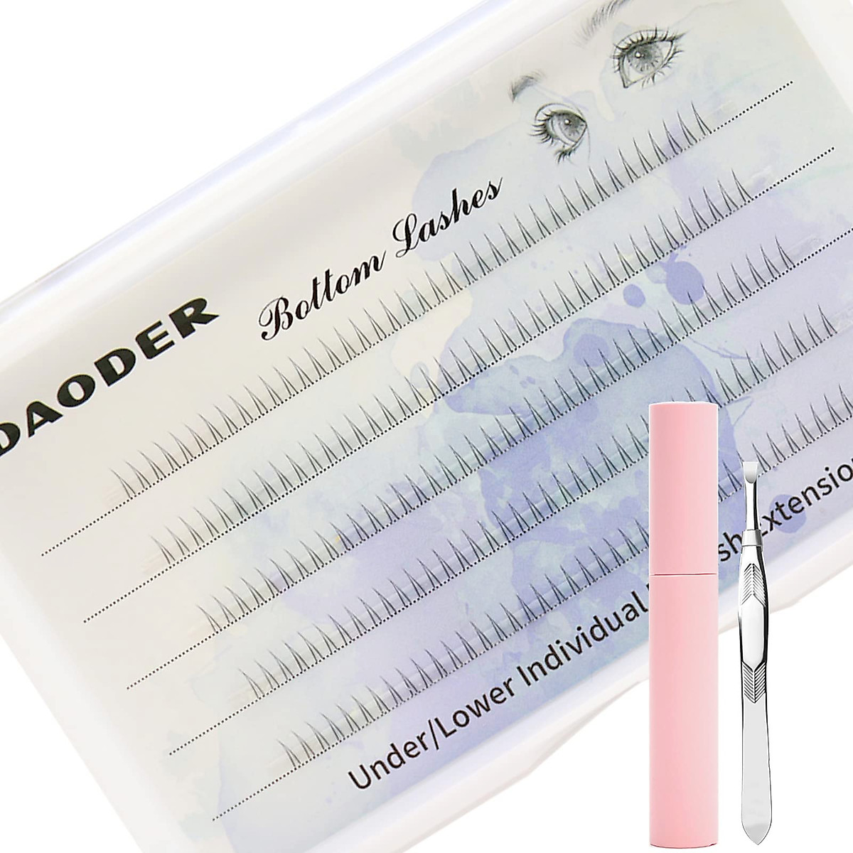 Bottom Eyelash Extension Kit Lower Lash Extension Kit Natural Look With Lash Glue and Tweezers 6mm 200PCS DIY Under Eye Lash Clusters Kit by DAODER(V Bottom Lashes)
