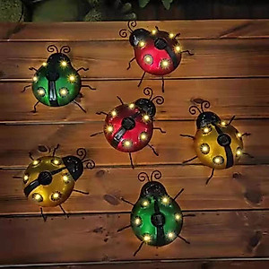 AMZSTAR Solar Outdoor Garden Light with Solar Lamp Ladybug Garden Decoration Metal Waterproof LED Garden Light, Garden Statue Lawn Ornament for Outdoor Garden Walkway Decoration (Red)