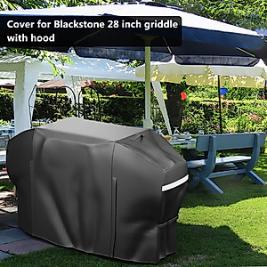 Grisun 5483 Grill Cover for Blackstone 28" Griddle W/Hood, 2147,1785,1962,1883,1924,1858,2086, UV-Resistant Waterproof Grill Cover for 1901,1934,2092, Zipper Design, Full Length, Black