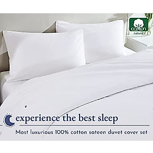 California Design Den 3 Piece King Size Duvet Cover - 100% Cotton Sateen, 400 Thread Count, Soft Luxury Sateen Weave Comforter Cover and Two Pillow Shams, Button Closure and Corner Ties - White