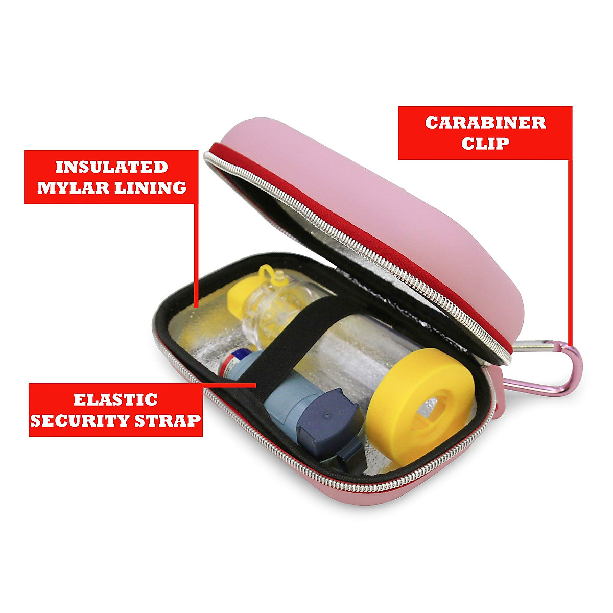 CASEMATIX Pink Compact Insulated Asthma Inhaler Travel Bag Case Compatible with Chamber Inhaler Spacer, Masks and More - Does Not Fit Spacers Longer Than 6.25 inches, Includes CASE ONLY