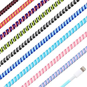 Frienda 10 Pcs Spiral Cable Protector, Chargers Cord Protector Data Cable Protective Sleeve Headphone Saver Charger Protective Data Lines Cover for Phone USB Prevent Pets from Biting(Classic Colors)