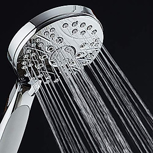 AquaSpa High Pressure 6-setting Luxury Handheld Shower Head – Extra Long 6 Foot Stainless Steel Hose – Anti Clog Jets – Anti Slip Grip – All Chrome Finish – Top US Brand – Includes Extra Wall Bracket