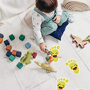 Beautyflier Yellow Cartoon Kids Footprint Stickers (20 Pairs) - Waterproof PVC Material, Self-Adhesive, Social Distance Guides for Nursery, Party, School, Wall & Floor Decor