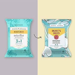 Burt's Bees Micellar Facial Towelettes With Coconut and Lotus, Pre-Moistened Towelettes for All Skin Types, 99.5 Percent Natural Origin Skin Care, 30 ct. Package