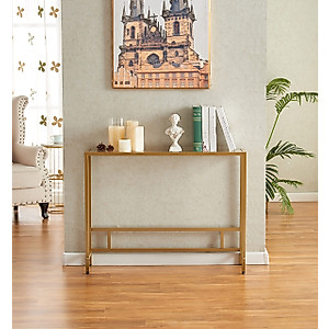 MAJARO Small Modern Console Table for Entryway, Tempered Glass with Golden Metal Frame Sofa Table for Living Room, Hallway, Office