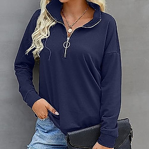 Half zip sweatshirt women Womens quarter zip pullover Women Clothing Womens Clothes Womens Sweatshirt Basic Long Sleeve Tops for Women Tops for Women 2023 Quarter Zip Pullover Women（1-Navy,X-Large）