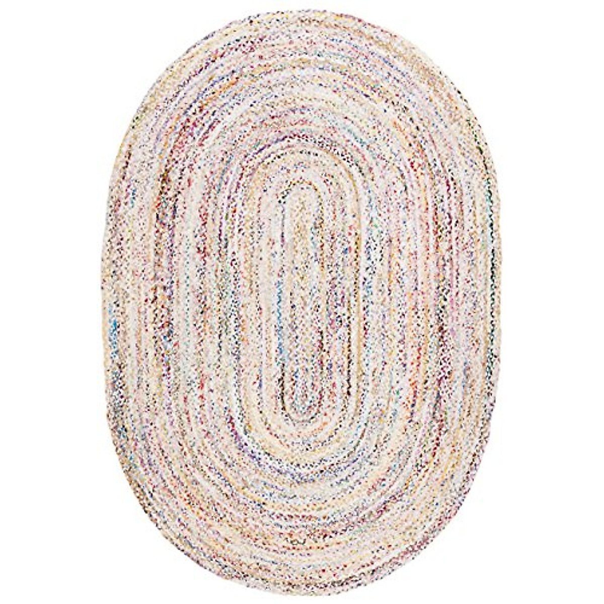 SAFAVIEH Braided Collection Area Rug - 6' x 9' Oval, Ivory & Multi, Handmade Boho Reversible Cotton, Ideal for High Traffic Areas in Living Room, Bedroom (BRD210B)