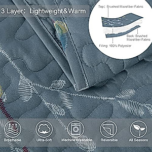 Exclusivo Mezcla Microfiber King Size Quilt Set for All Seasons, 3 Piece Flower Pattern Bedspreads Coverlet Set with 2 Shams, Lightweight and Soft Bedding Set, (104"x 96", Blue)