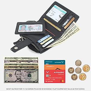 ALPHAHIDE Genuine Leather Compact Bifold Wallet for Women - RFID Blocking Ladies Wallet - Removable ID/Credit Card Case - Credit Card holder with Zipper Coin Pocket - Gift Boxed