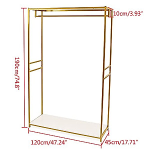 75"Retail Gold Clothing Racks with Shelves,Boutiques Garment Rack Wedding Dress Display Rack Metal Clothes Rack Heavy Duty Commercial Floor Standing Closet Hanging Rod Shoes Bag Clothes Organizer