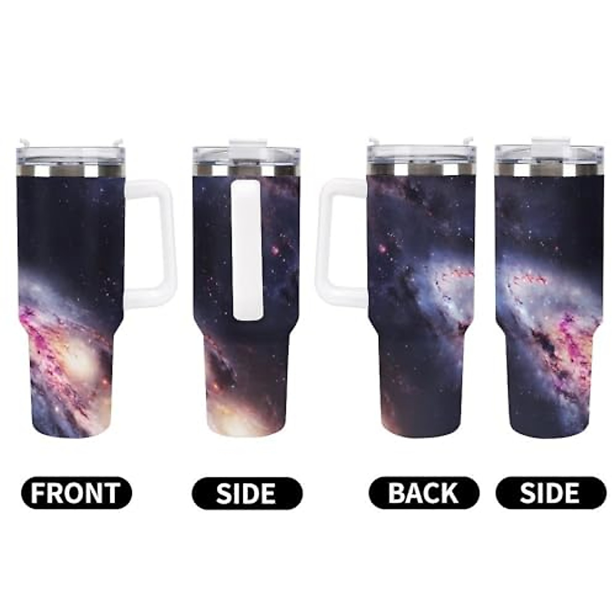 Night Galaxy Outer-Space Tumbler with Handle Travel Mug Water Bottle Tea Coffee Cup White-style