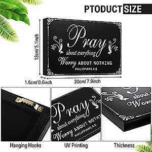 Yulejo Pray About Everything Worry About Nothing Sign Religious Scripture Inspirational Word Plaque Black Bible Verses Plaque Wall Decor Wooden Table Centerpieces Christmas Decorations, 7.95.1 Inch