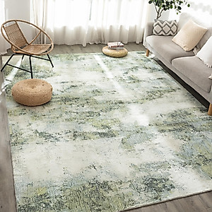 UMINEUX Living Room Rug 9'x12' Large Washable Area Rug with Anti-Slip Rubber Backing, Modern Abstract Low Pile Rugs, Ultra Soft & Thin, Non-Slip, Stain Resistant for Dining Room Bedroom Home Decor