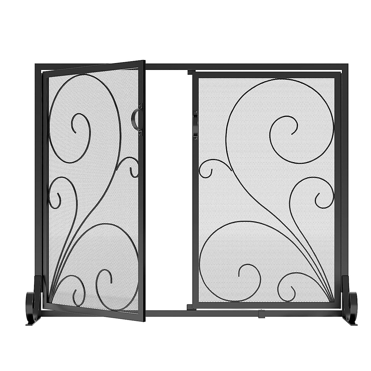 Fire Beauty Fireplace Screen with Doors, Handcrafted Solid Steel, Heavy Duty Metal Mesh, Powder Coat Finish, Spark Guard