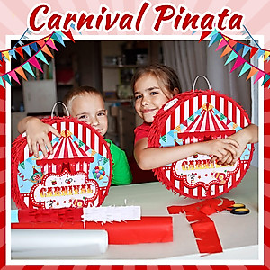 Deekin Carnival Pull String Piñata Circus Tent Piñata with Blindfold Piñata Stick and Confetti Large Carnival Piñata for Birthday Party Circus Carnival Party Decorations Supplies for Kids Baby Shower