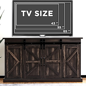TURBRO Fireside FS58 TV Stand, Supports TVs up to 65", with Farmhouse Style Sliding Barn Door, Entertainment Center and Adjustable Shelves for Living Room Storage, Espresso (TV Stand Only)
