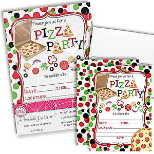 Pizza Party Themed Birthday Party Invitations for Kids, 20 5x7 Fill In Cards with Twenty White Envelopes by AmandaCreation