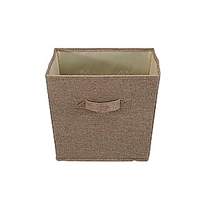 Household Essentials Medium Fabric Storage Bins 2 Pack, Storage Bins with Handles, Poly Linen Fabric with Wire Framing, Great for Shelving Organization, Latte Linen