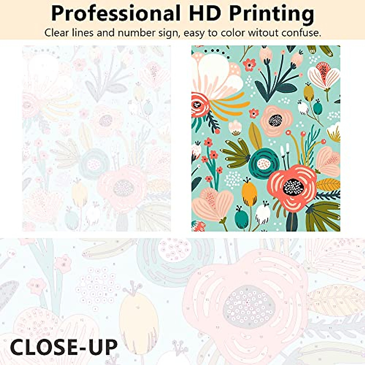 TISHIRON Oil Hand Painting DIY Paint by Numbers for Adults Beginner Bohemian Floral Pattern Drawing with Brushes Living Room Bedroom Decor Gifts for Home Decorations 16x20Inch