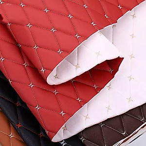 LANOBA Quilted Foam Vinyl Fabric Faux Leather Thick Sponge Backing DIY Upholstery headboard Car Headliner Furniture, 39" x 60", Diamond 2" x 3" (Red)
