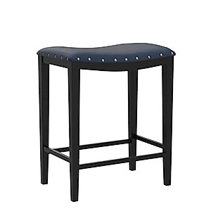 KATDANS Blue Bar Stools Set of 2 Counter Height 24 Inches Backless Barstools for Kitchen Counter Modern Saddle Stools Velvet Nailhead Upholstered Stools, KS718PBL, 2Pcs