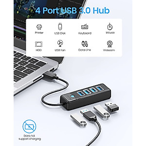 ORICO 4-Port USB HUB 3.0, USB Splitter for Laptop with 0.49ft Cable, Multi USB Port Expander, Fast Data Transfer Compatible with Mac OS 10.X and Above, Linux, Android-Black
