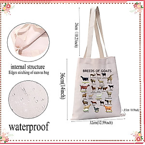 JYTAPP Goat Knowledge Bag Breeds Of Goats Canvas Tote Bag for Goat Lovers Goat Farmer Gift Goat Mom Reusable Grocery Bag