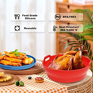 2 Pack Air Fryer Silicone Liners 8.5 Inch Foldable Silicone Air Fryer Basket Liners Reusable air fryer Silicone Pot Non Stick Food Safe Oven Silicone Baking Liners for 5 to 7 QT Air Fryer with Gloves