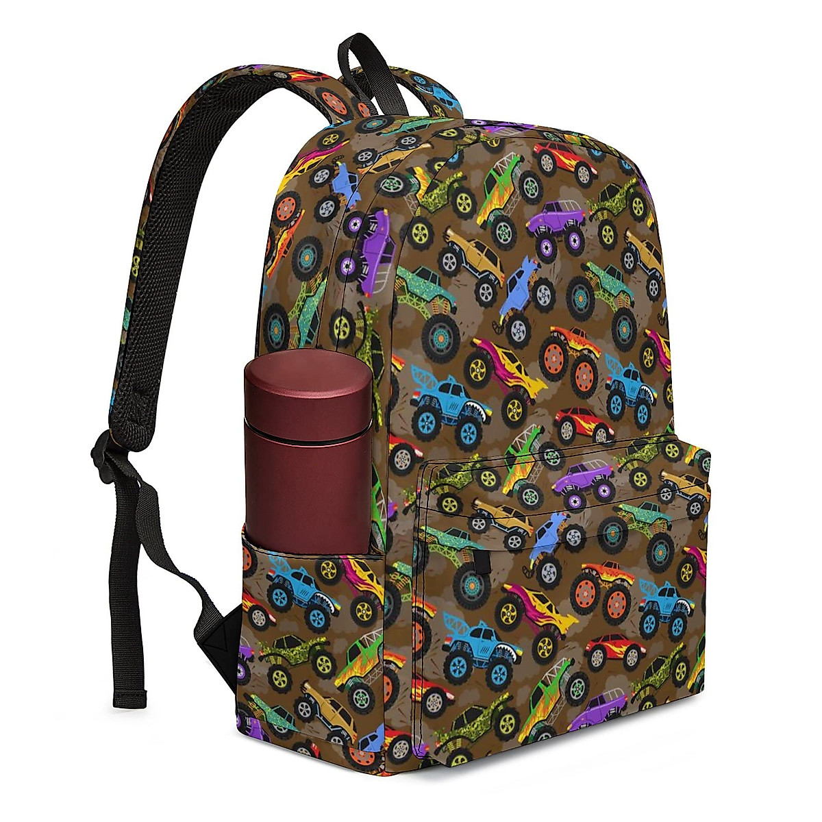 QSMX Cartoon Monster Vehicle Car Truck Show Backpack, Boys Girls Lightweight Water Resistant Daypack for Shool Travel Hiking Work